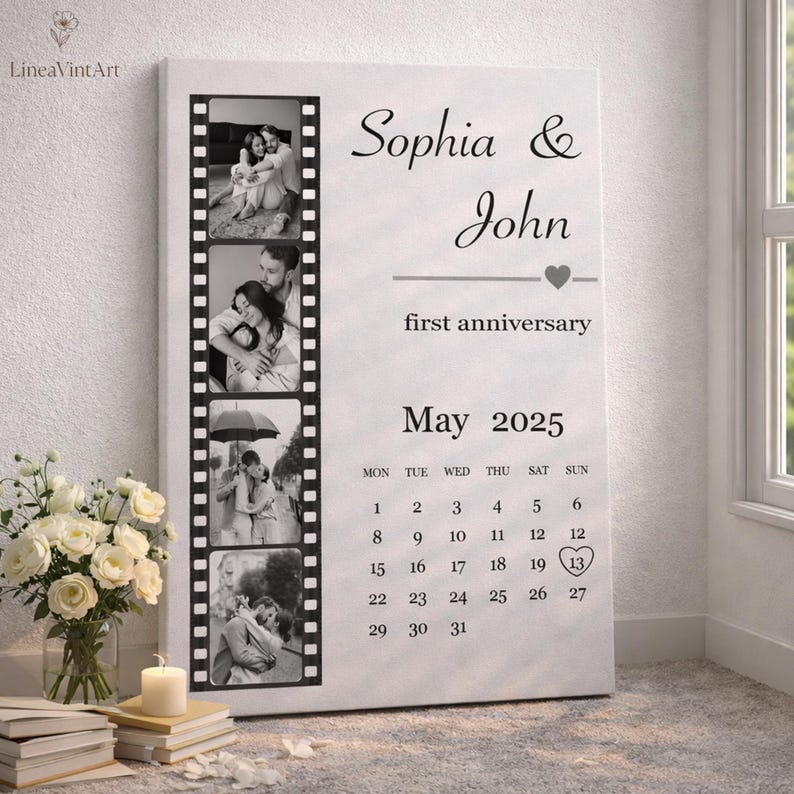 Personalized Anniversary Calendar Canvas Wall Art, Film Strip Couple ...