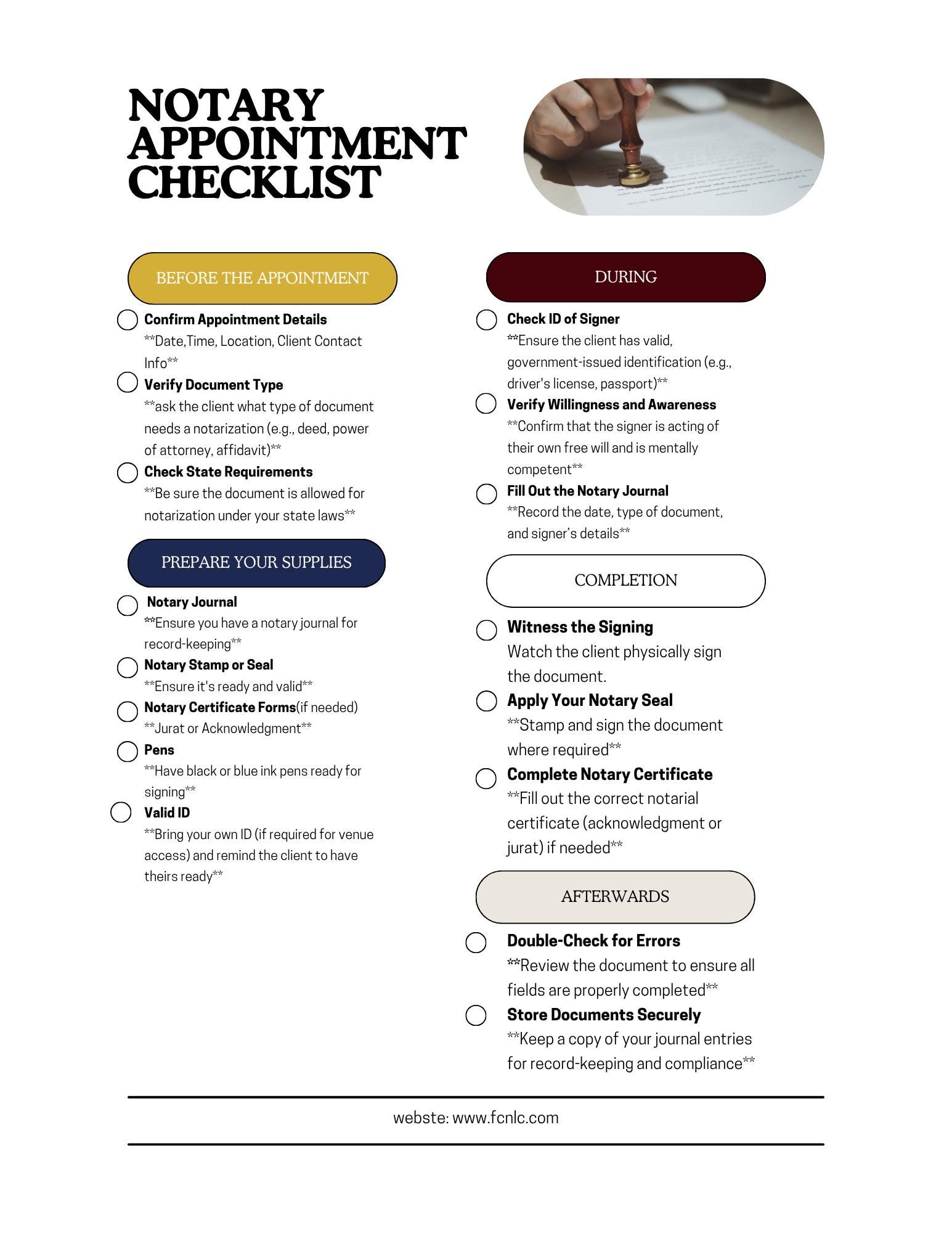 Notary Appointment Checklist | Printable Notary Checklist | Notary ...