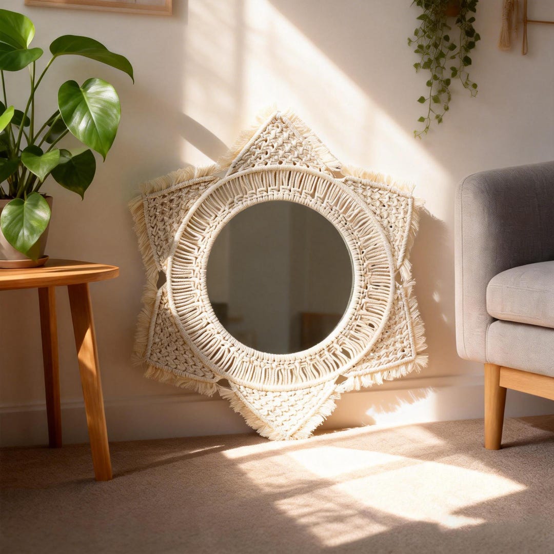 Boho Mirror Frame, Handcrafted Tassel Wall Decor, Bohemian Home Decor ...
