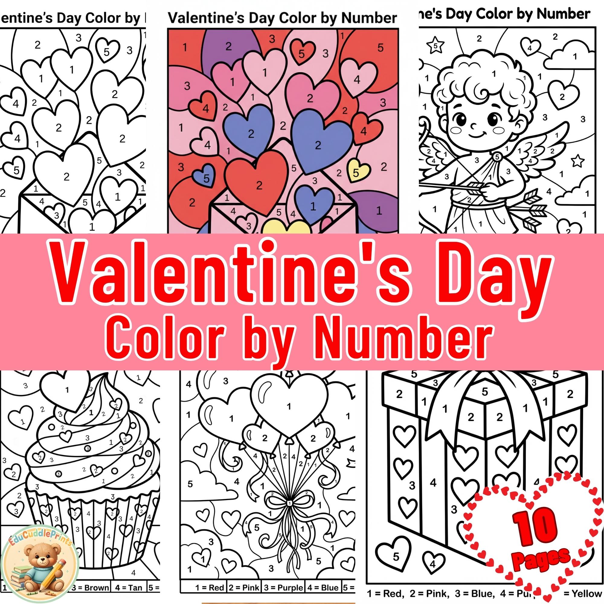 Valentine's Day Color by Number, Math Worksheets (printable PDF ...