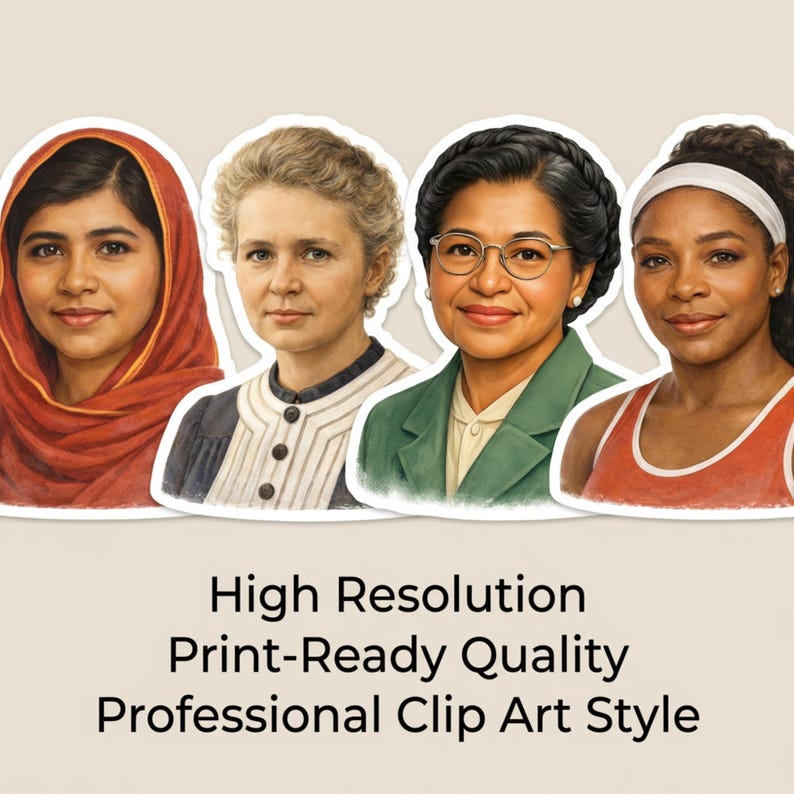 30 Women’s History Month Clipart Bundle – 30 Famous Women PNG Stickers ...