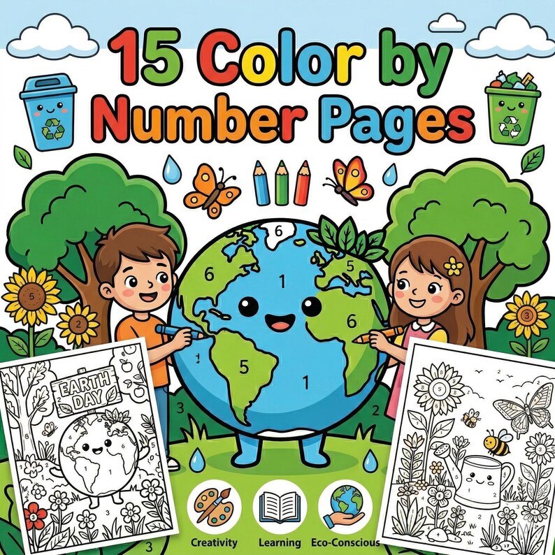 Earth Day Color by Number for Kids | Printable Coloring Activity | 15 ...