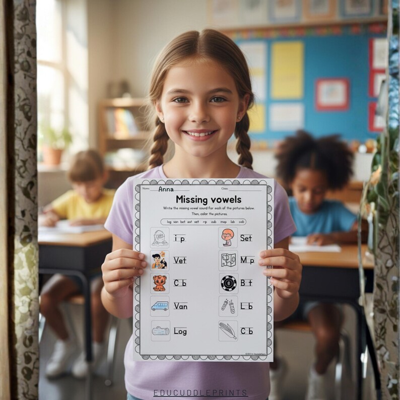 Missing Vowels Worksheets for Kids | 10 Pages Short Vowel Sounds ...