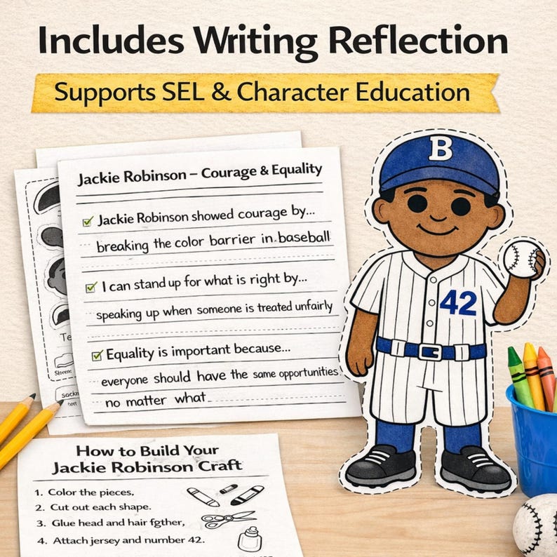 Jackie Robinson Craft Printable | Black History Month Bulletin Board ...