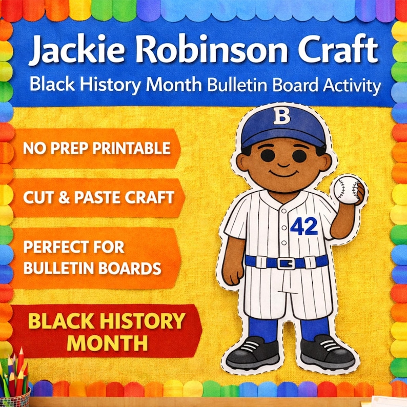 Jackie Robinson Craft Printable | Black History Month Bulletin Board ...