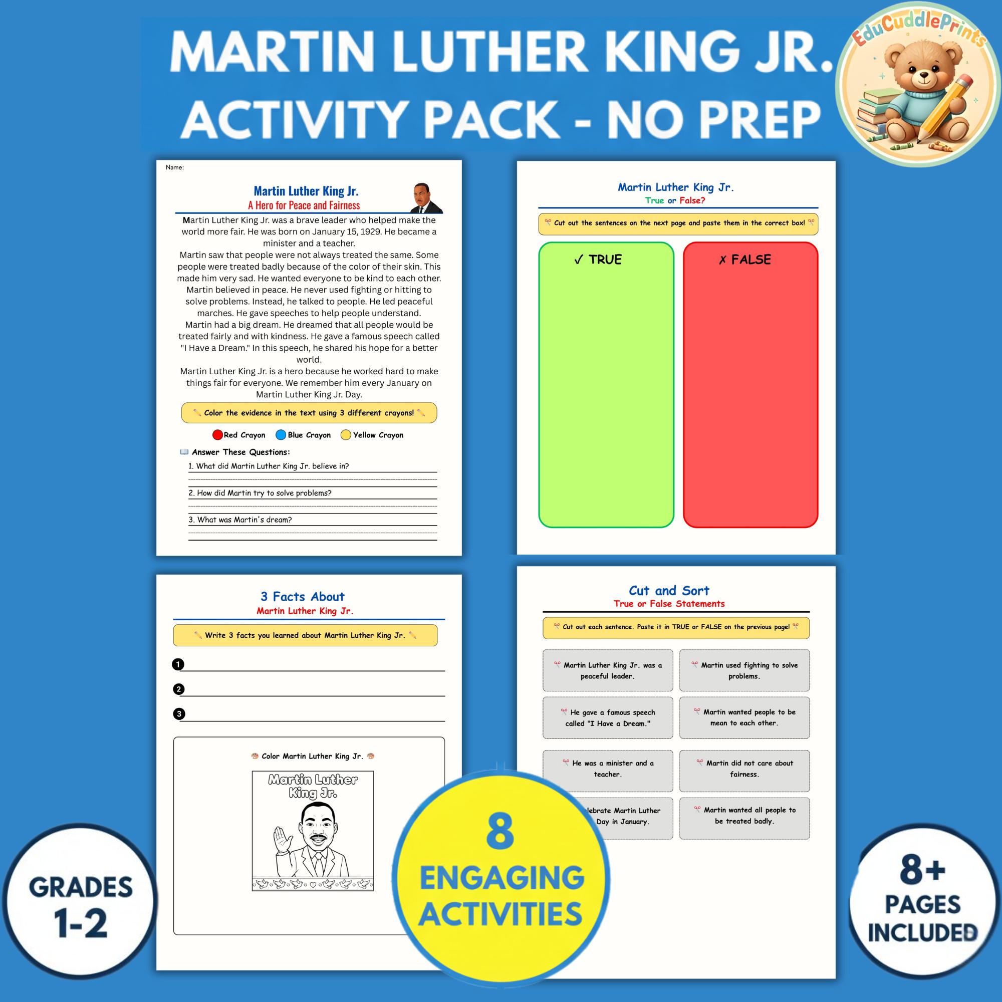 Martin Luther King Jr Worksheets for Kids, Black History Month ...