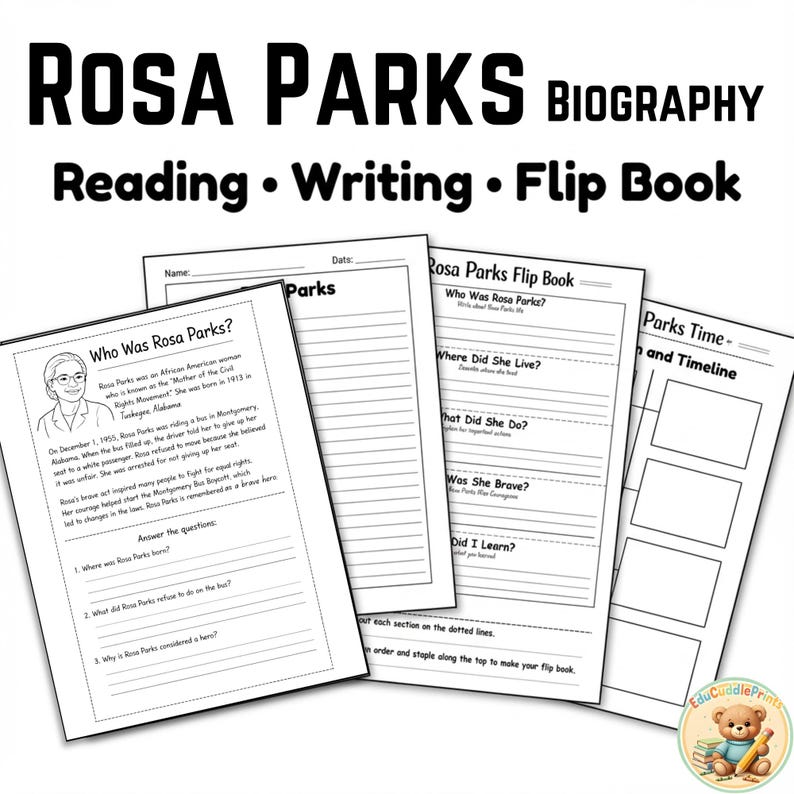Rosa Parks Biography Activities, Black History Month, Grades 1-3 ...