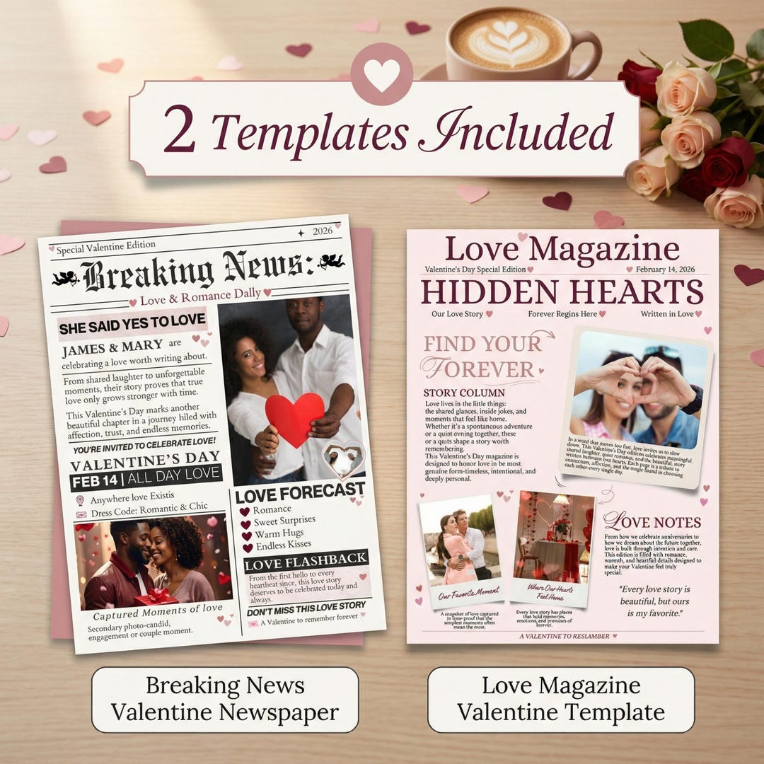 Valentine Newspaper & Magazine Template Bundle (canva Editable ...