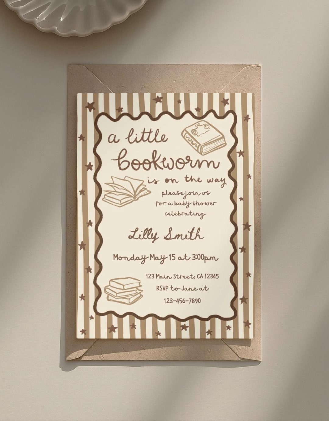 Little Bookworm Baby Shower Invitation: Editable Invite Template ...