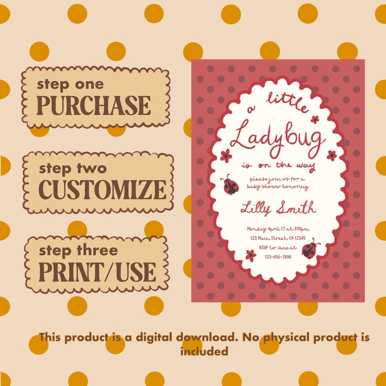 Little Ladybug Baby Shower Invitation: Editable Invite Template Garden ...