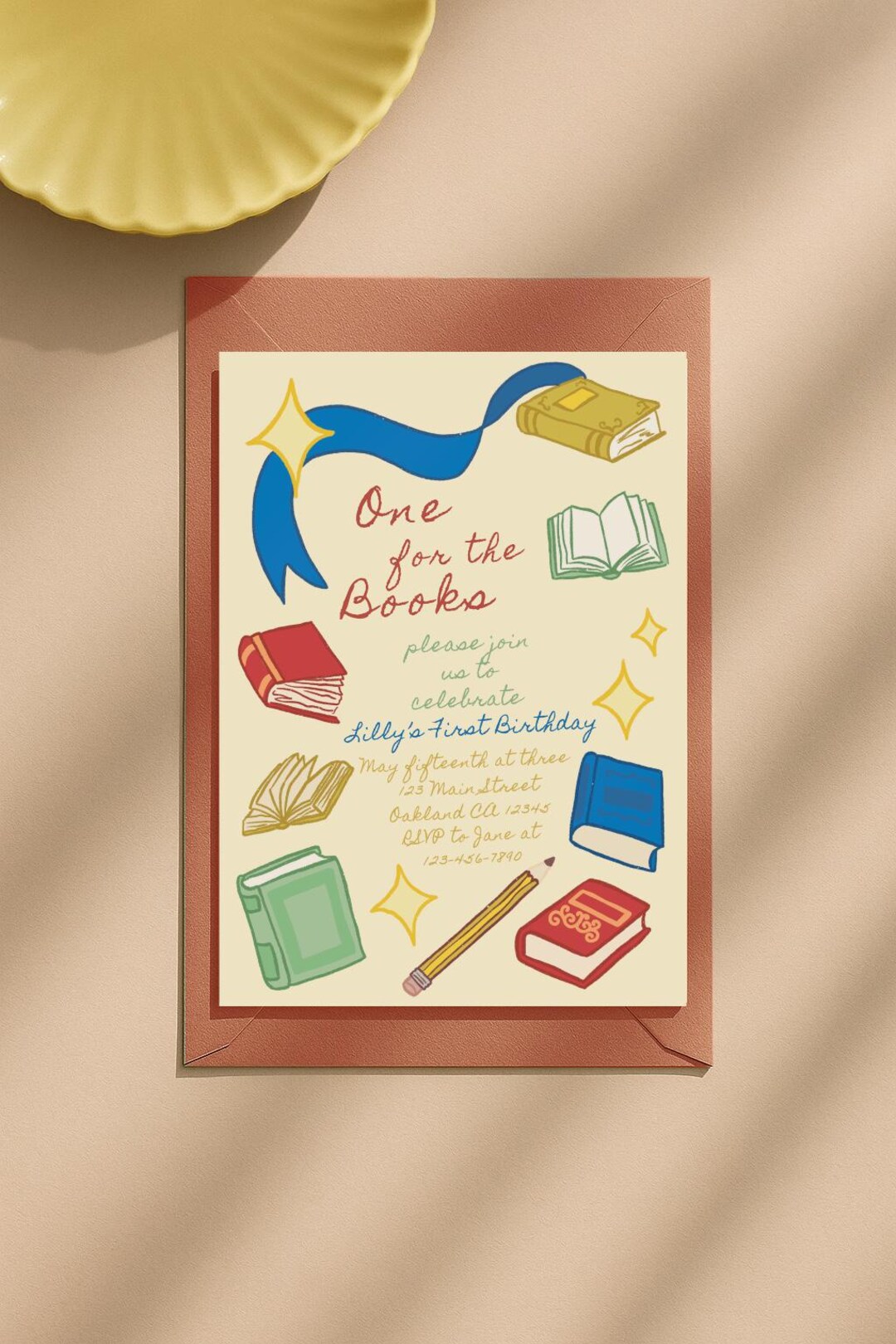 One for the Books Birthday Invitation | Whimsical Library Book Theme ...