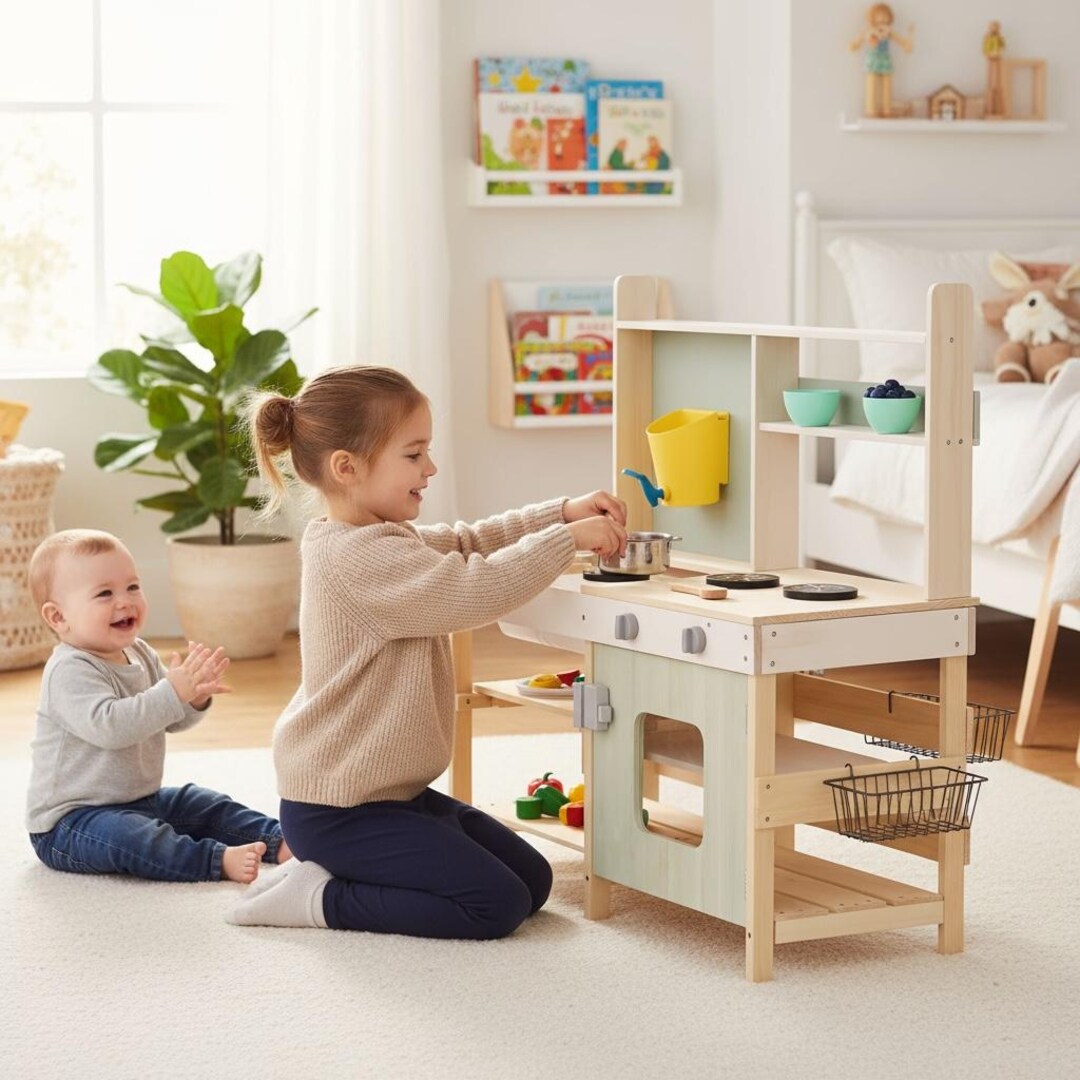 Kitchen for Kids, Wooden Outdoor Play Kitchen Set for Toddlers, With ...