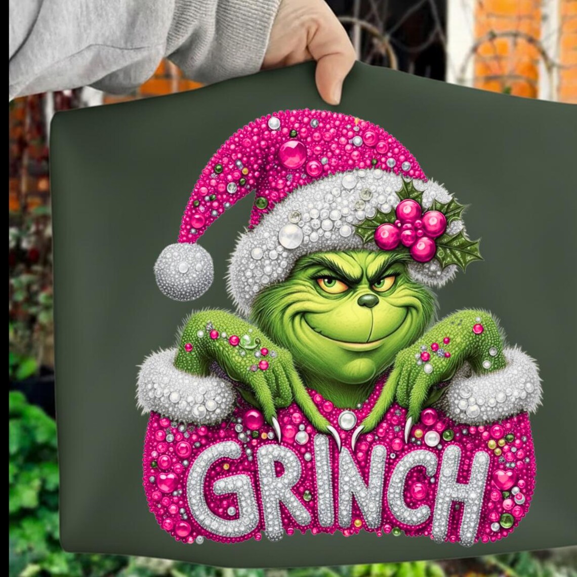 Sparkly Grinch Christmas PNG | Rhinestone Santa Clip Art (digital ...