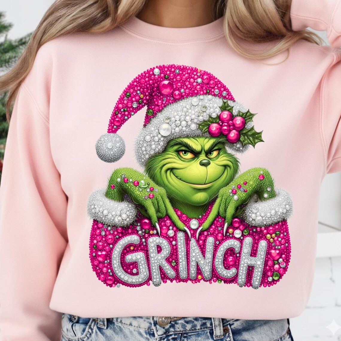 Sparkly Grinch Christmas PNG | Rhinestone Santa Clip Art (digital ...
