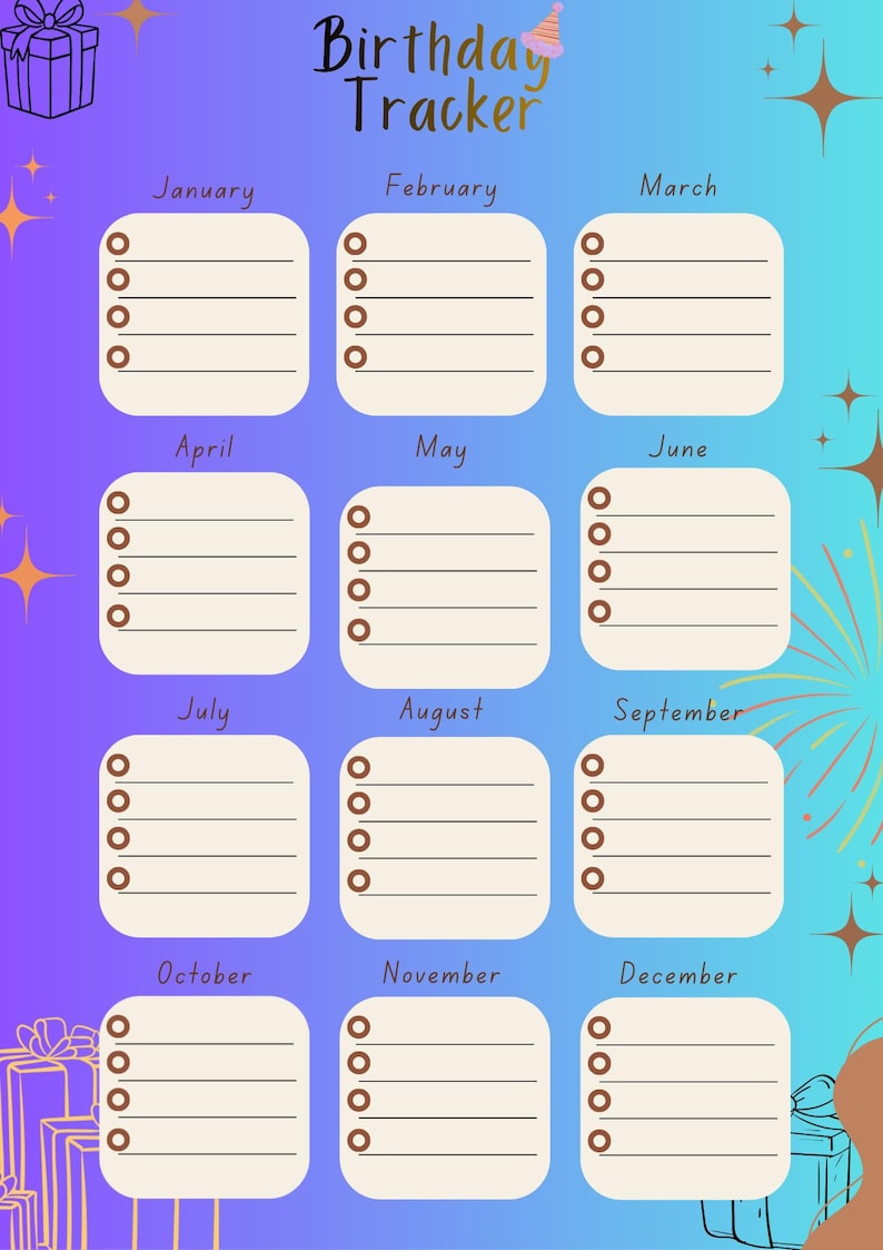 Editable Birthday Tracker Printable | Customizable Birthday Tracker PDF ...