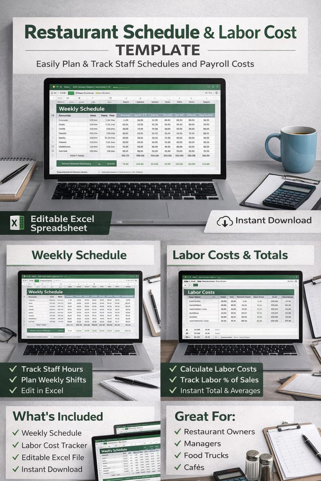Restaurant Weekly Schedule , Labor Cost Spreadsheet Staff Planning ...