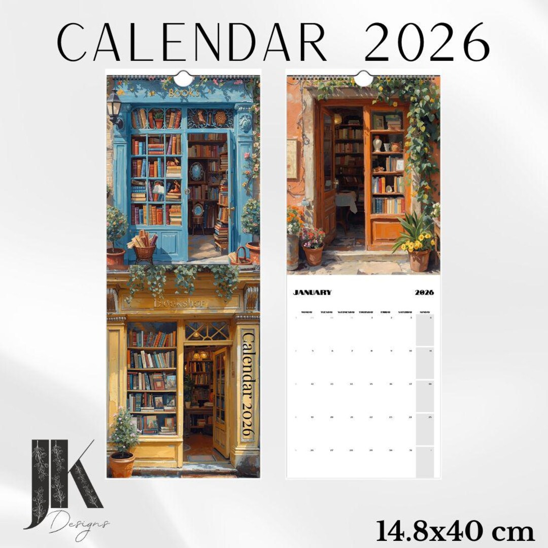 Bookshop 2026 Wall Calendar | Vintage Library Art | Book Lover Gift - Etsy
