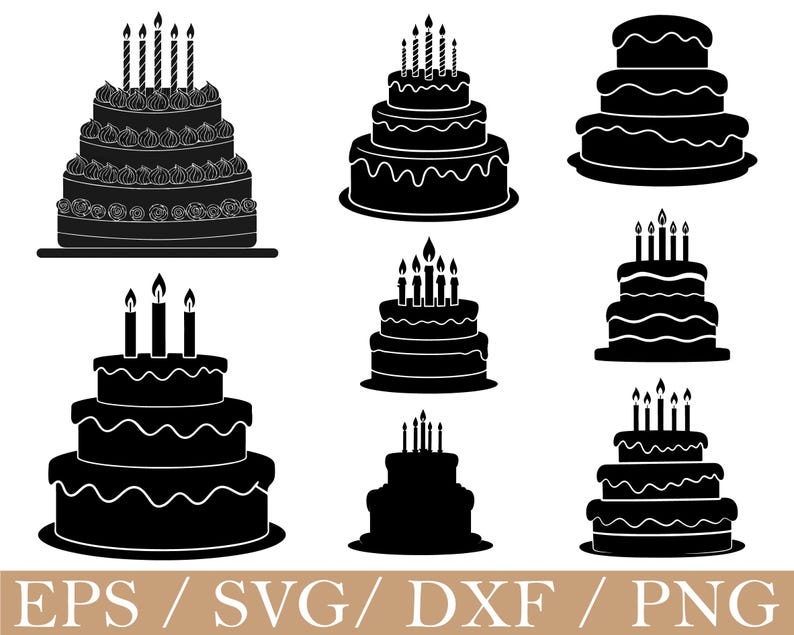 Birthday Cakes Svg, Birthday Cake Silhouette, Dxf, Png - Etsy
