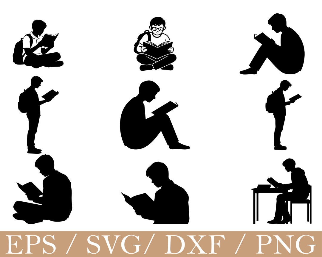 Boy Reading Book Svg, Student Reading Silhouette, Dxf, Png - Etsy