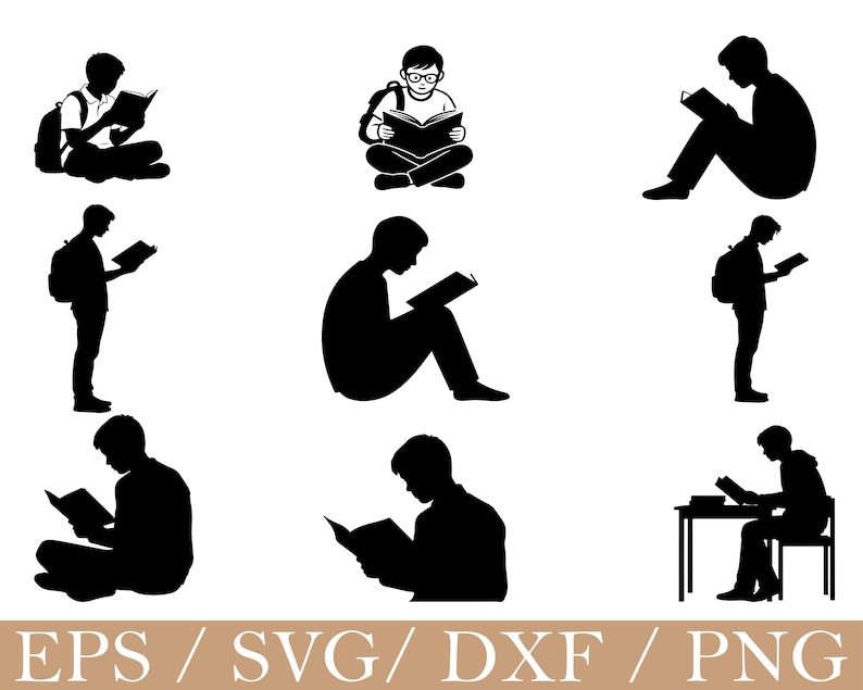 Boy Reading Book Svg, Student Reading Silhouette, Dxf, Png - Etsy