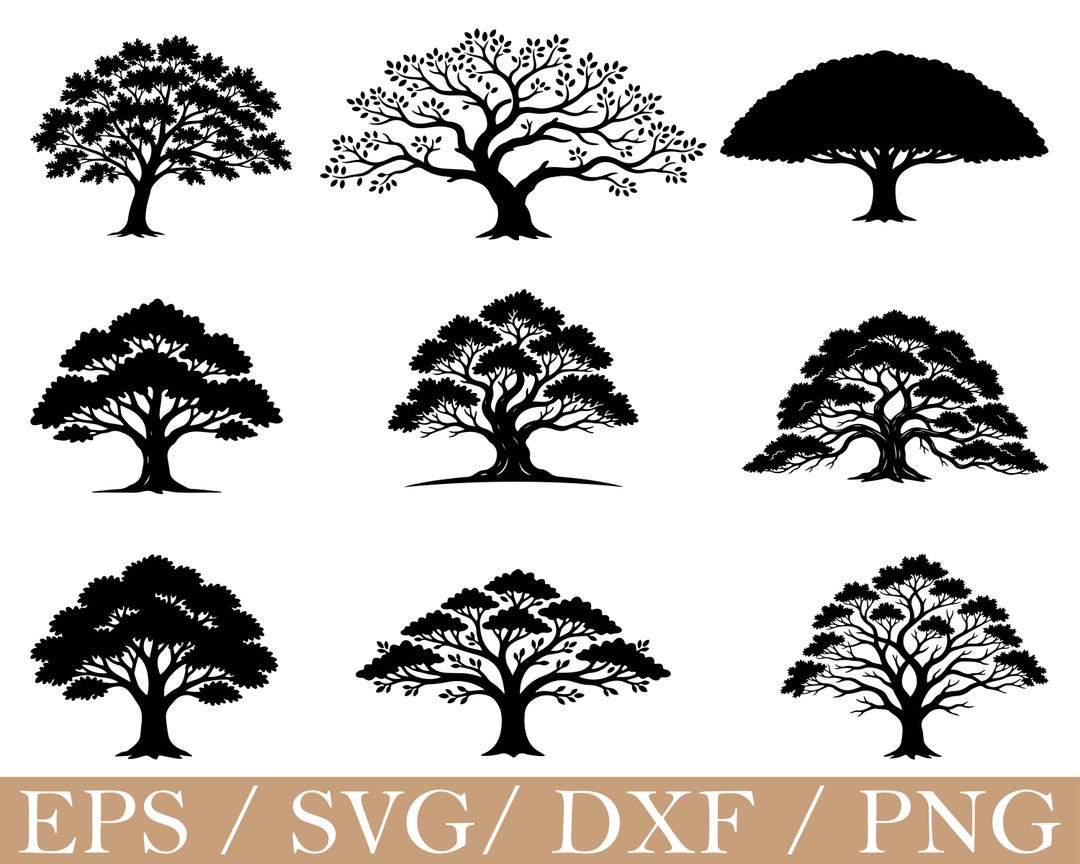 Oak Tree Svg, Oak Tree Silhouette, Dxf, Png - Etsy