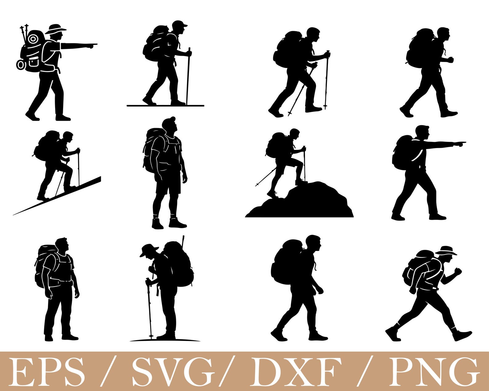 Hiking Svg, Hiker Silhouette, Dxf, Png - Etsy