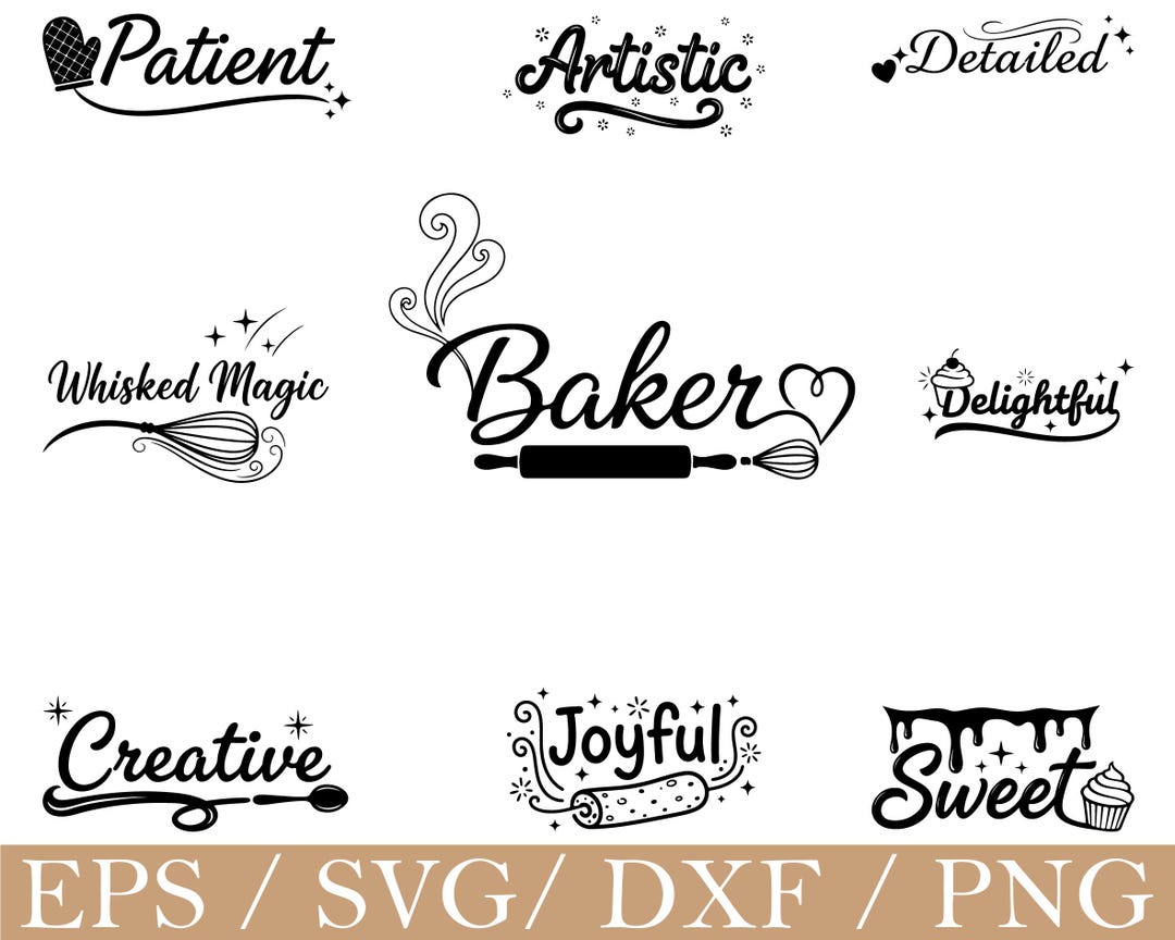 Baker Typography Svg, Baker Text Silhouette, Dxf, Png - Etsy