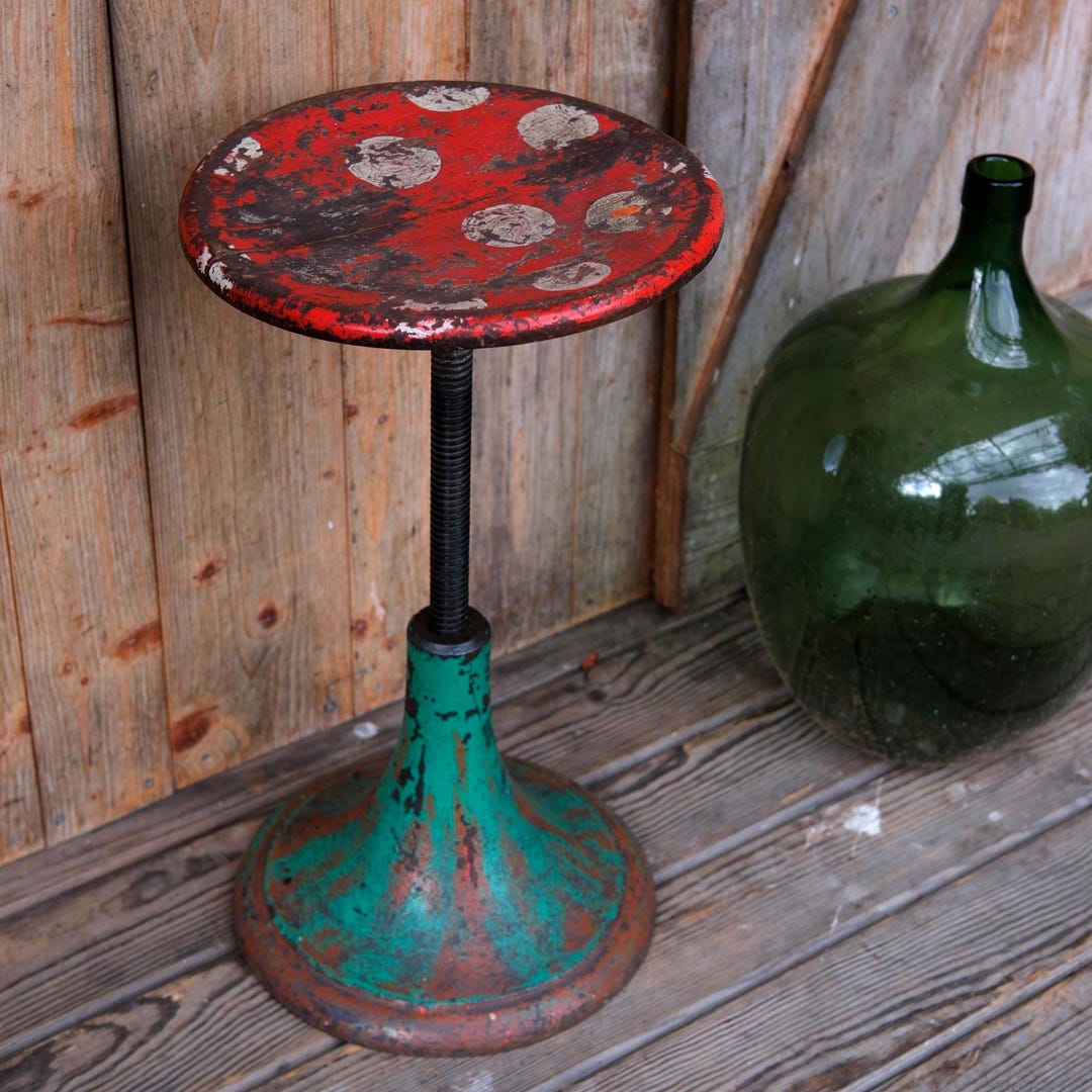 Vintage Swivel Stool, Approximately 100 Years Old, Hand-painted in a ...