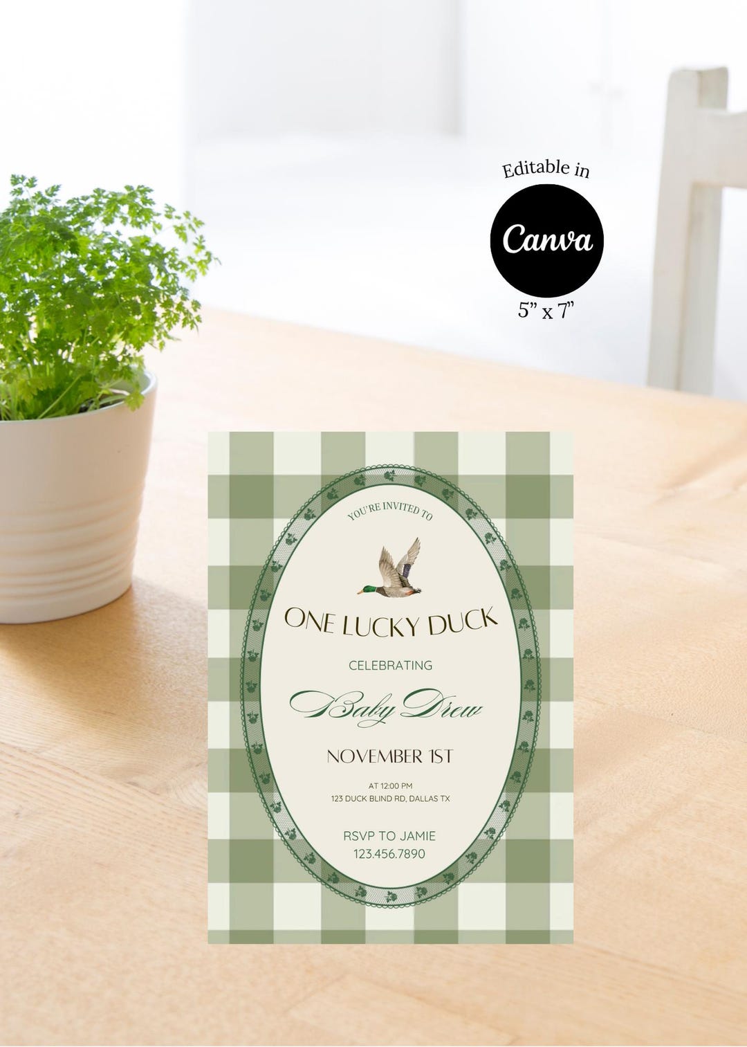 One Lucky Duck First Birthday Invitation — Editable 5x7 Canva Template ...