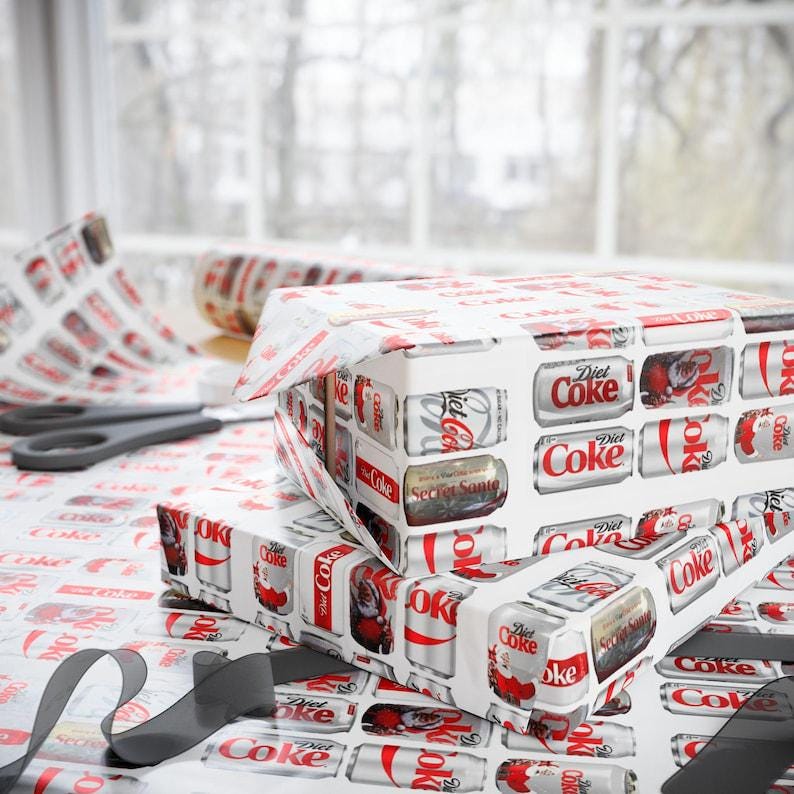 Vintage Diet Coke Christmas Wrapping Paper, Diet Coke Gift Wrap, Funny ...