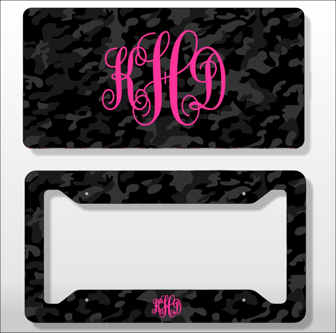 Personalized Monogram License Plate Black Dark Gray Camo - Licence Tag ...