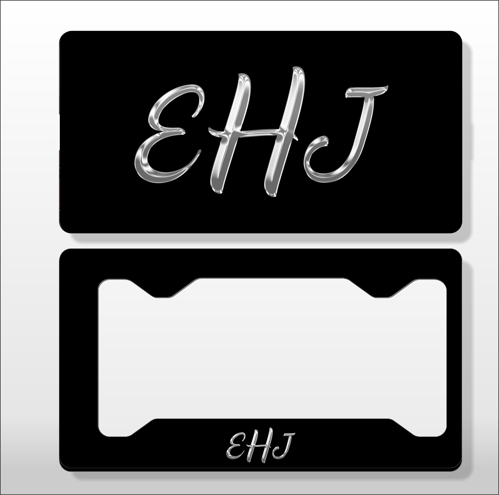 Personalized Monogram Name 3D Effect Script Liquid Silver License Plate ...