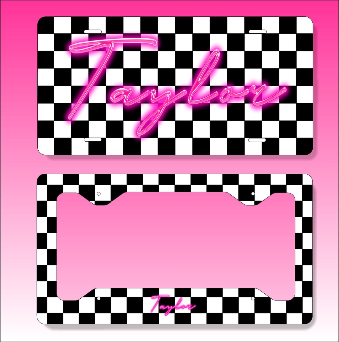 Hot Pink Neon Look Glow Effect Font on Checkerboard Personalized Name ...