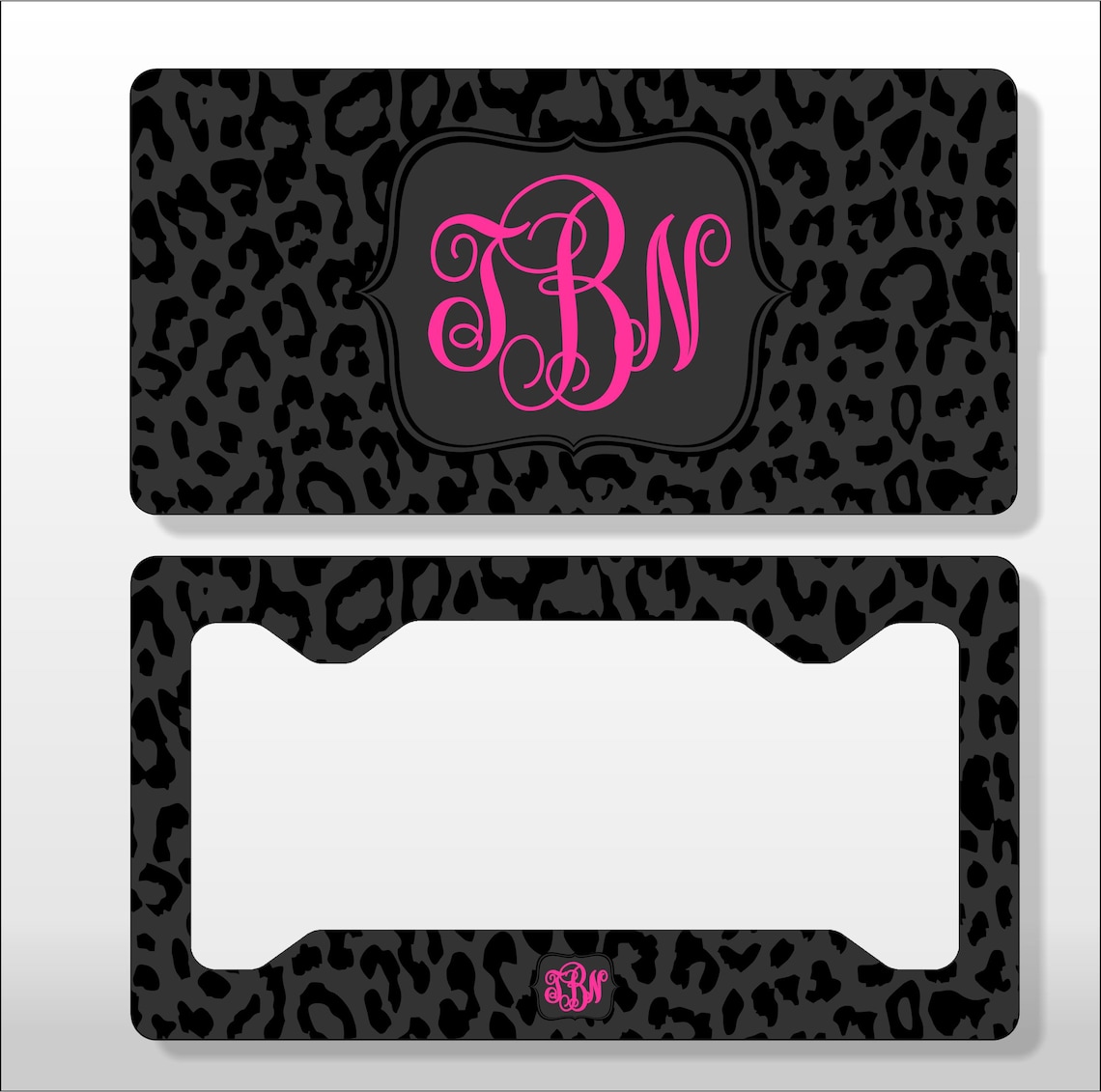 Personalized Monogram License Plate Black and Black Leopard - Etsy