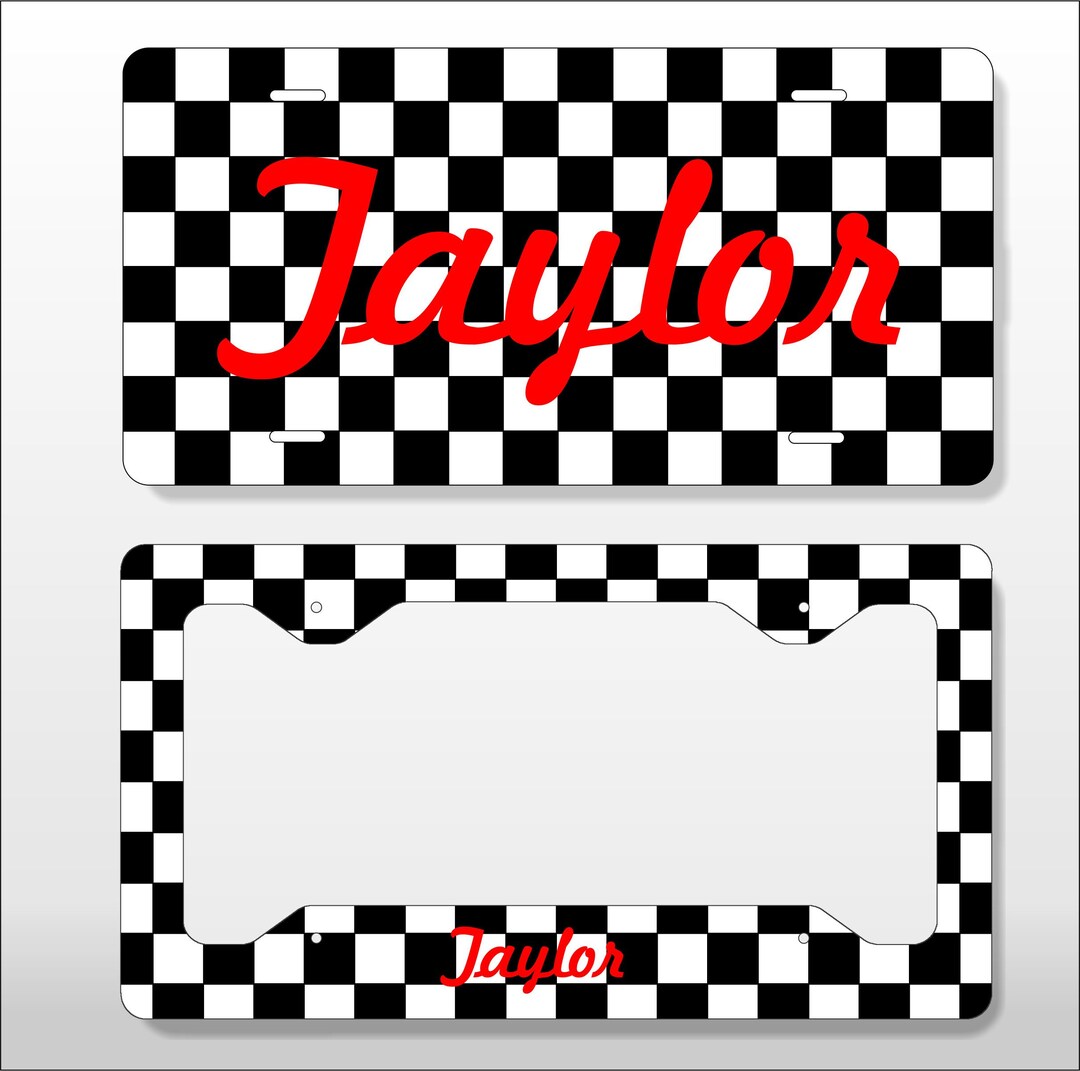Personalized Monogram License Plate Frame Black & White Checker ...