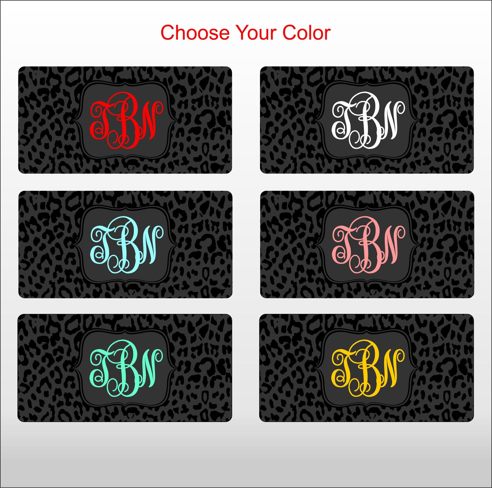 Personalized Monogram License Plate Black and Black Leopard - Etsy