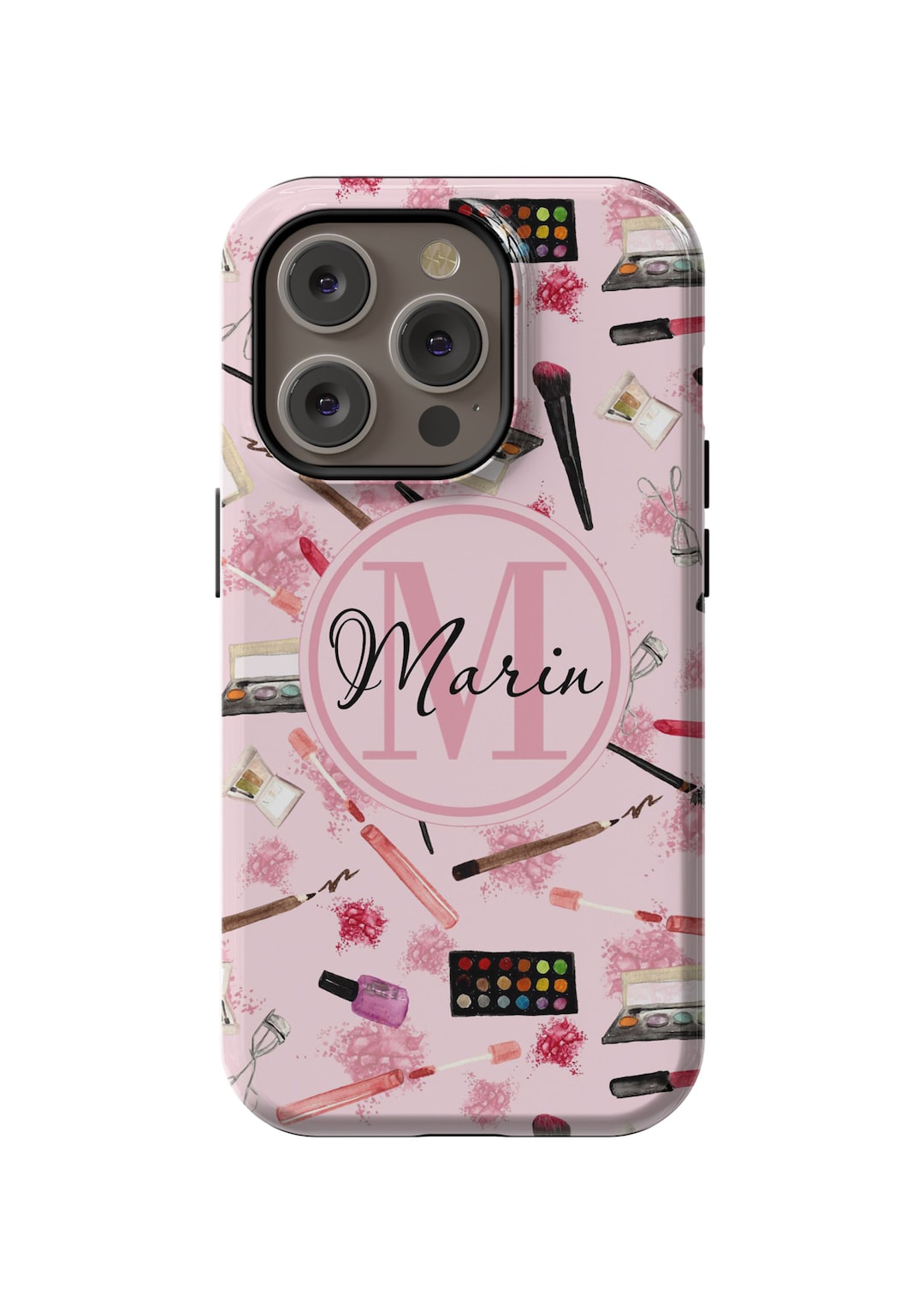 Personalized Monogram Custom Pink Makeup Phone Case iPhone 15 14 13 12 ...