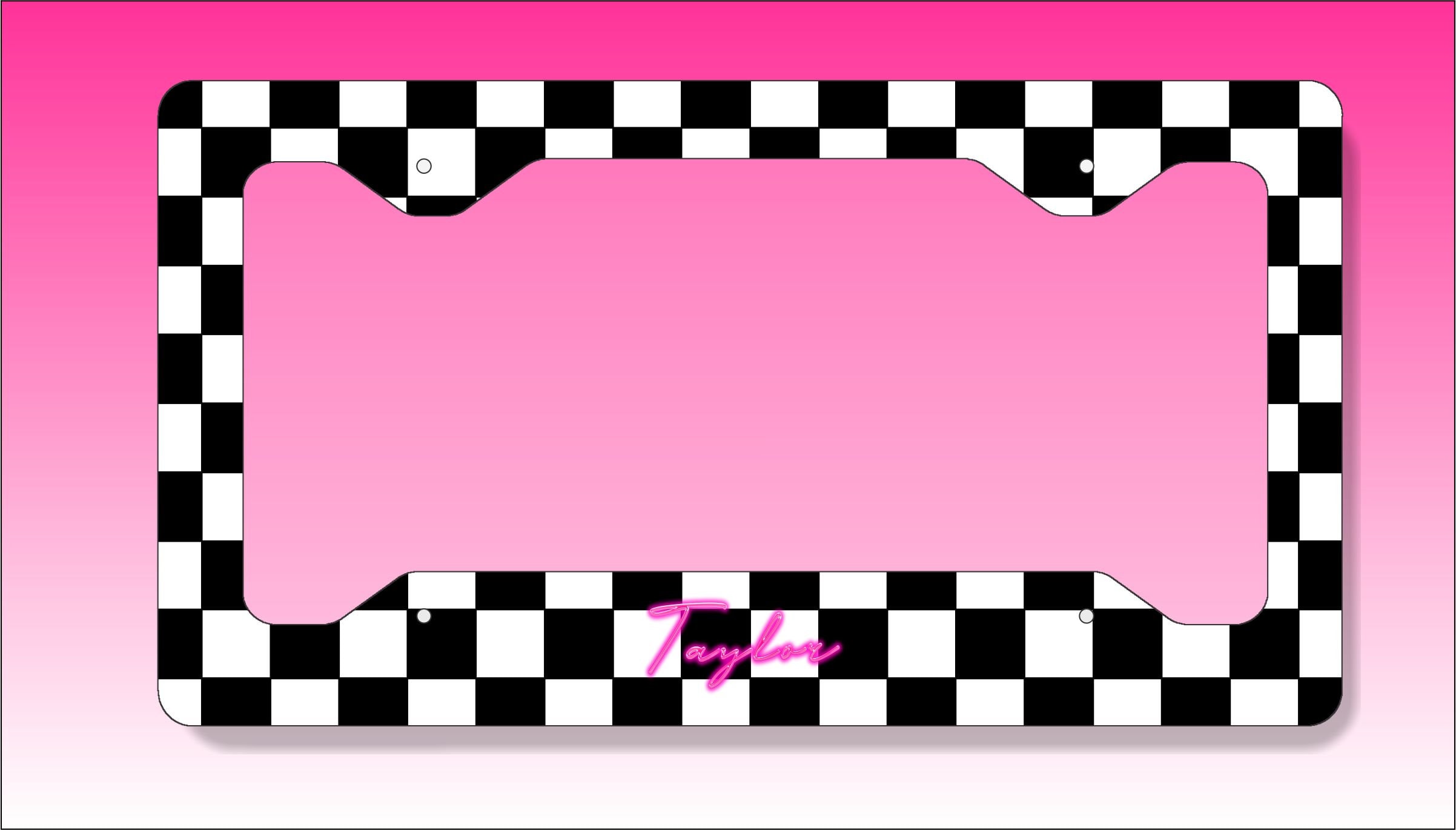 Hot Pink Neon Look Glow Effect Font on Checkerboard Personalized Name ...