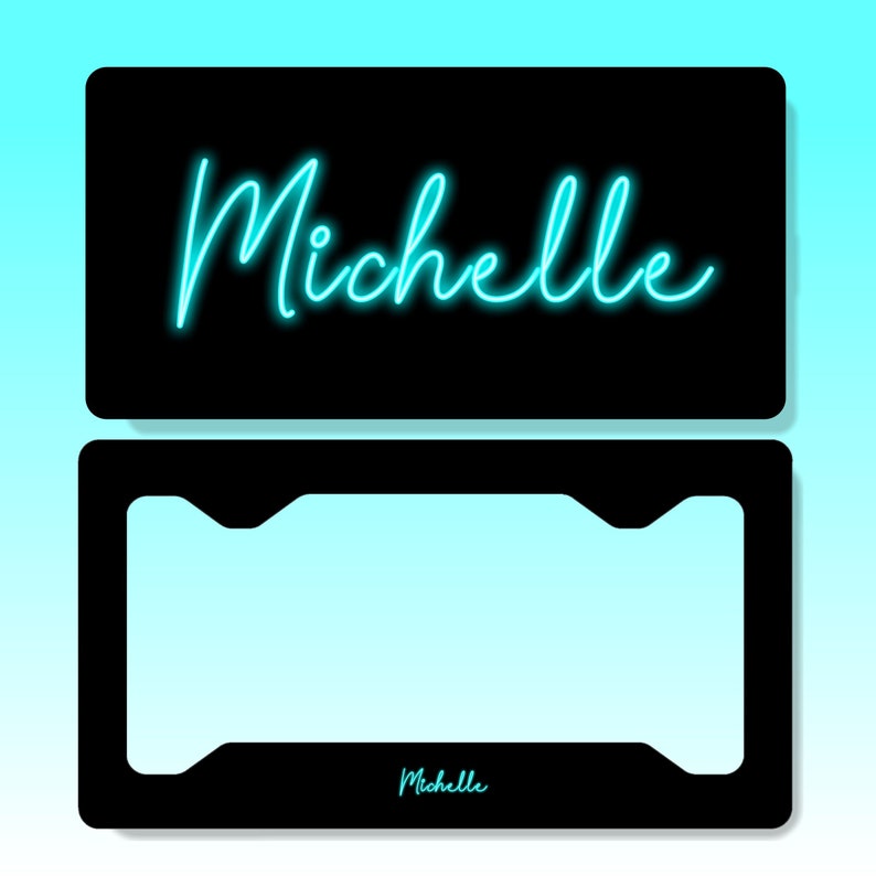 High Gloss Neon Glow Effect Personalized Name License Plate on Black ...