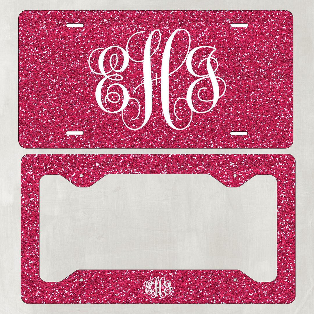 Monogram License Plate Hot Pink Glitter NOT REAL GLITTER Matching Key ...