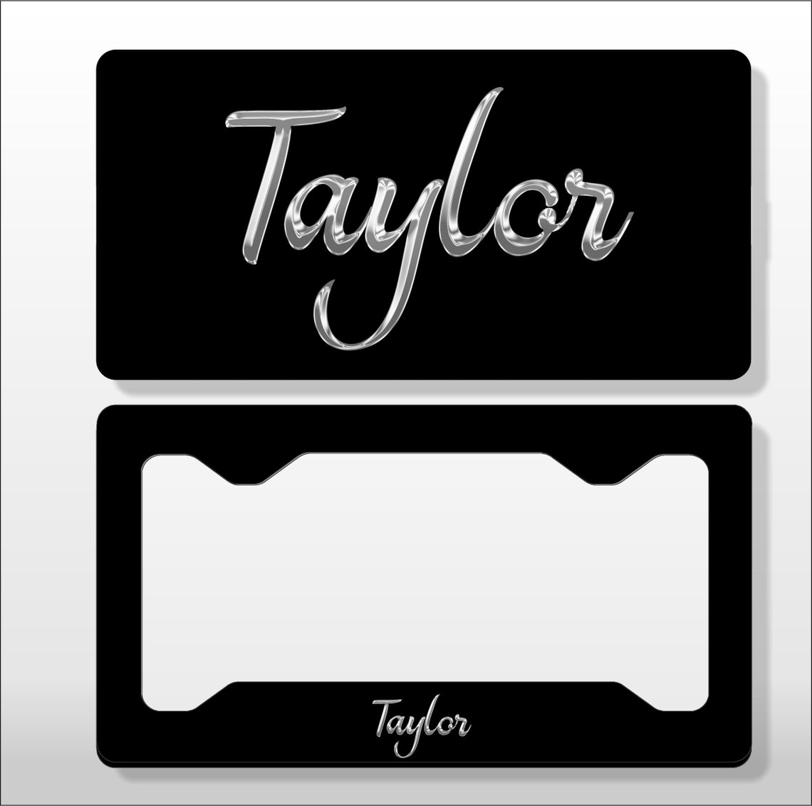 Personalized Monogram Name 3D Effect Script Liquid Silver License Plate ...