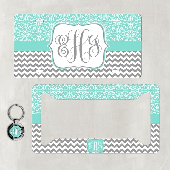 Monogram License Plate With Matching Key Chain Personalized | Etsy