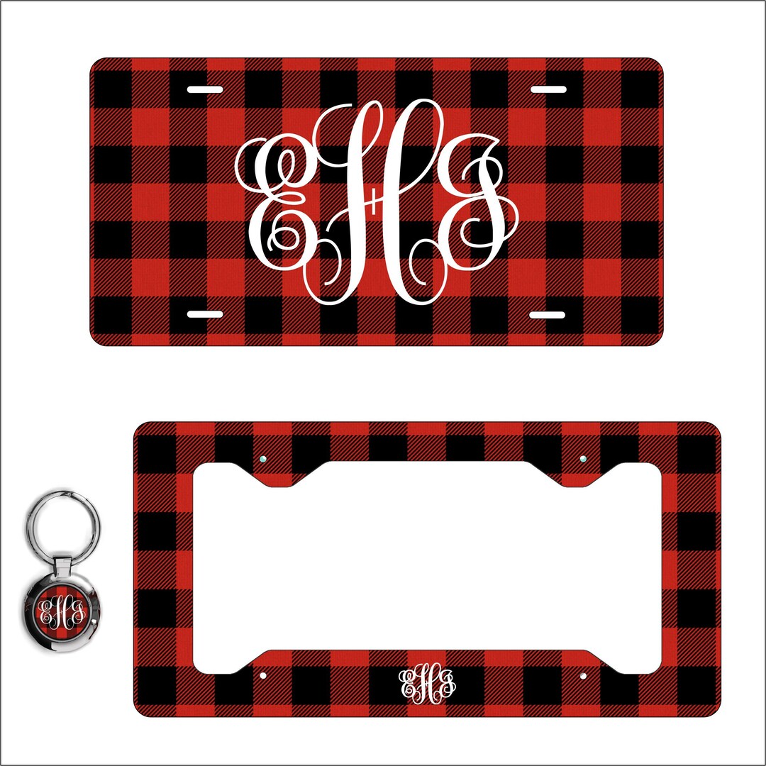 Red Buffalo Plaid Monogram License Plate With Matching Key Chain ...