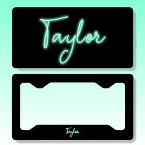 High Gloss Neon Glow Effect Personalized Name License Plate on Black ...