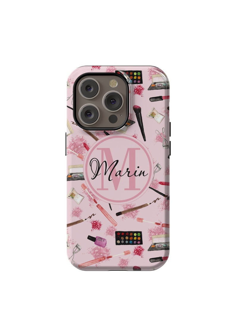 Personalized Monogram Custom Pink Makeup Phone Case iPhone 15 14 13 12 ...