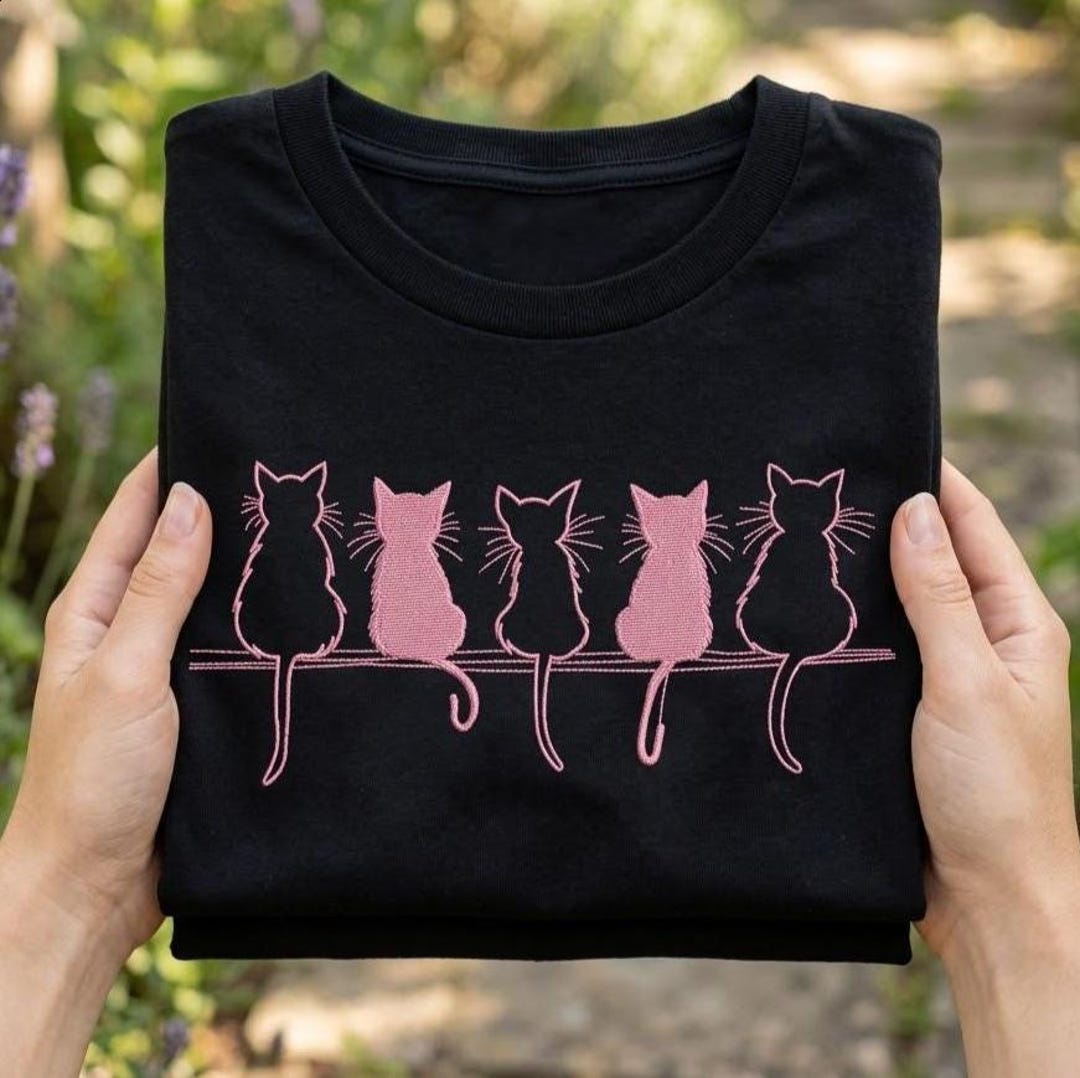 Five Cats on a Rail Embroidery Design, Silly Kitties Fence Pattern, Cat ...