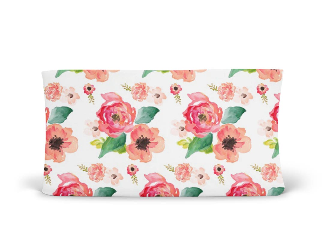 Changing Pad Cover Floral Dreams White Floral Changing Pad Coral ...