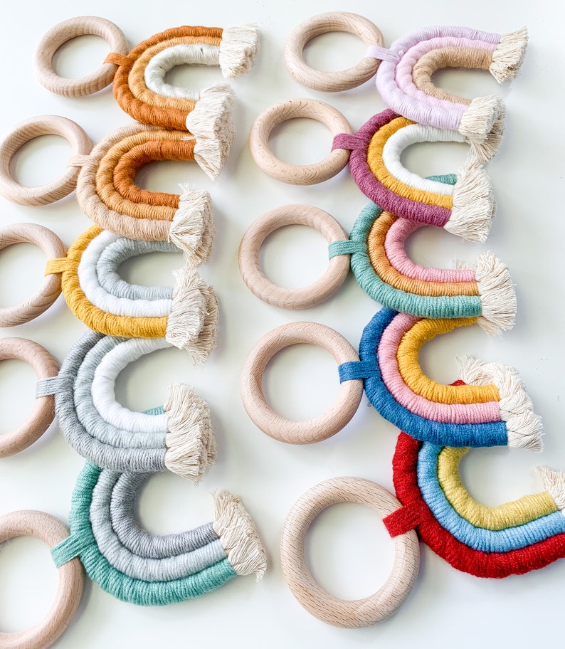 Baby Boho Rainbow Teether Wooden Ring Teether Neutral Baby - Etsy