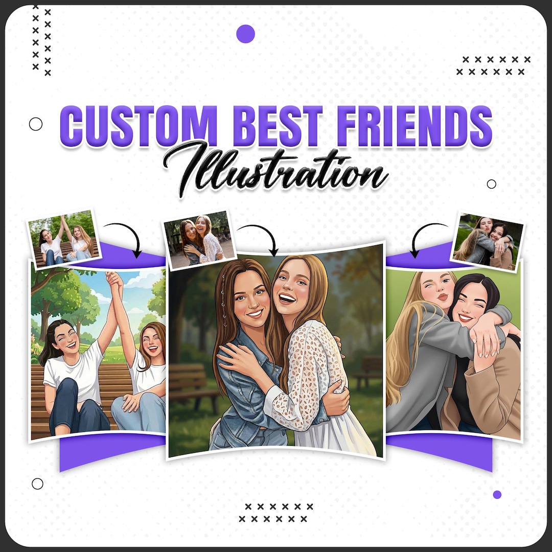 Custom Friends Cartoon Portrait | Personalized Digital Art Gift - Etsy