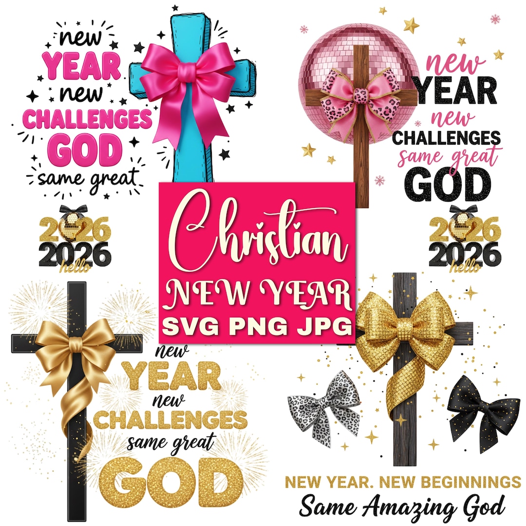 Christian New Year 2026 PNG, Cross and Bow Stickers (digital Download ...
